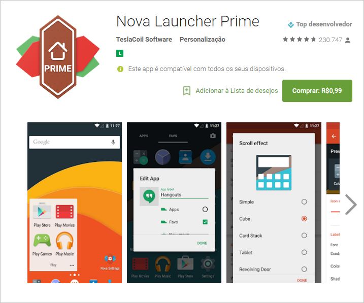 Promoção: Nova Launcher Prime por R$ 0,99 até 01 de janeiro | MaisCelular